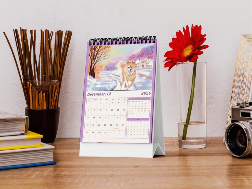 Desk Calendar 2026 | Dog Themed | Purple color - tintsandtoons.com
